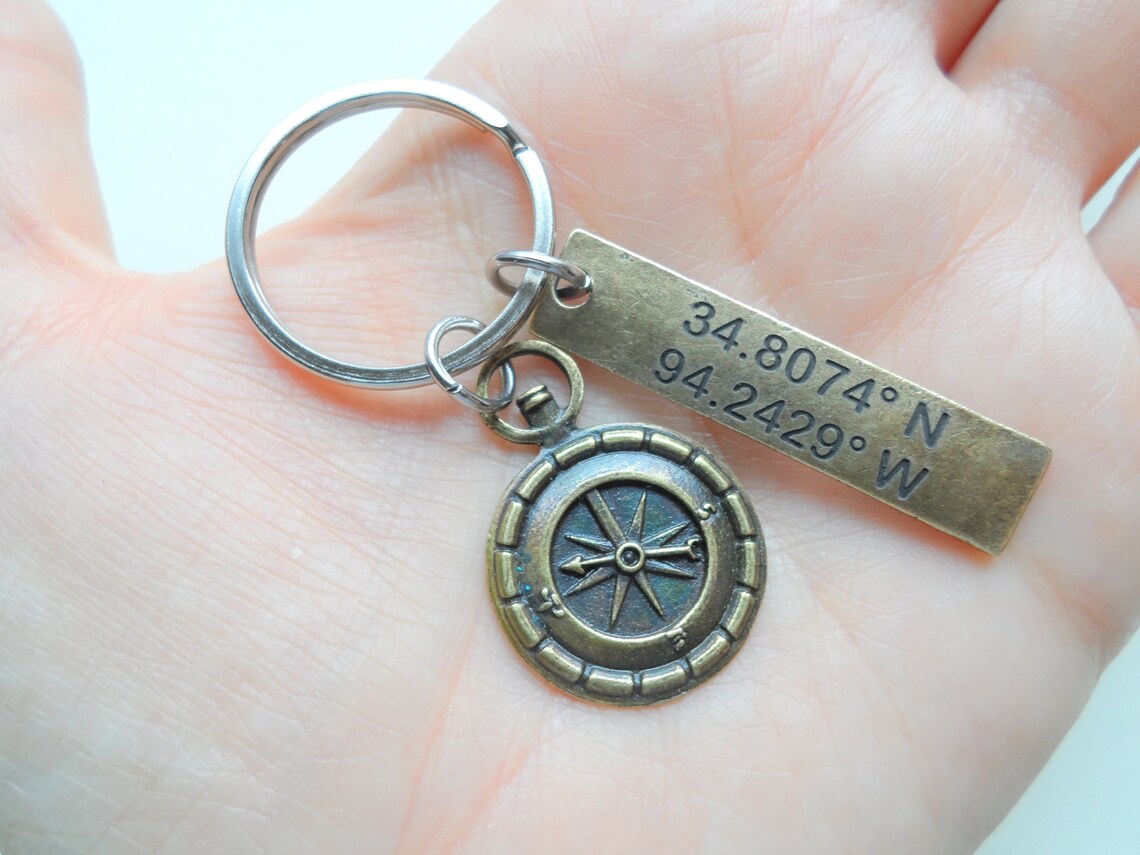 Bronze Compass Keychain Couples 8th Year Anniversary Gift - Etsy