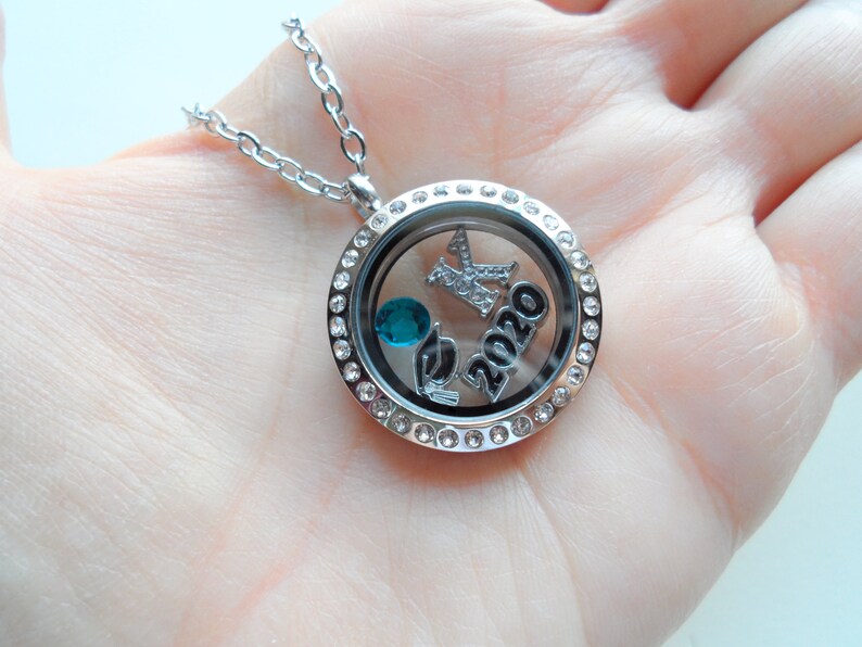 Graduation Floating Charm Locket Necklace Medium Circle | Etsy