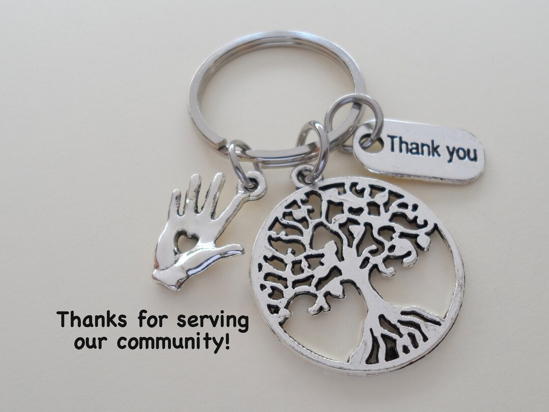Volunteer Gift Keychain, Hand & Tree Keychain, Social Worker Gift ...