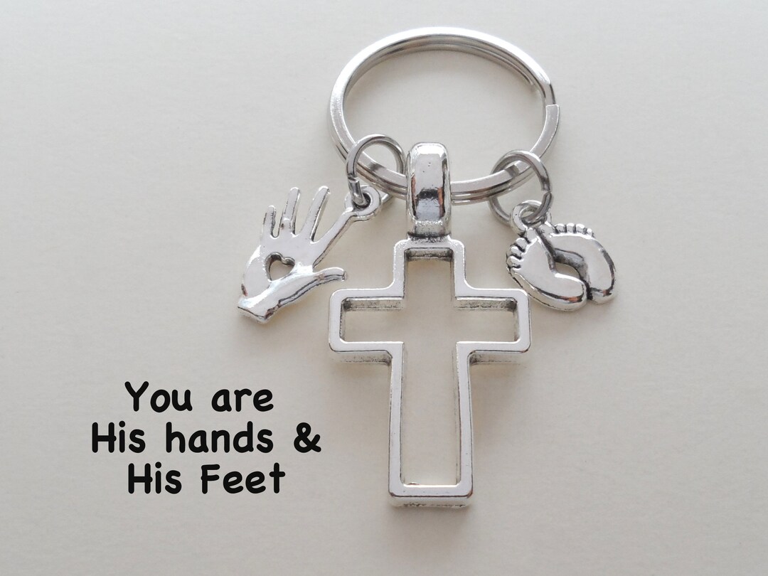 Cross Charm Keychain With Hand & Feet Charm, Religious Christian ...