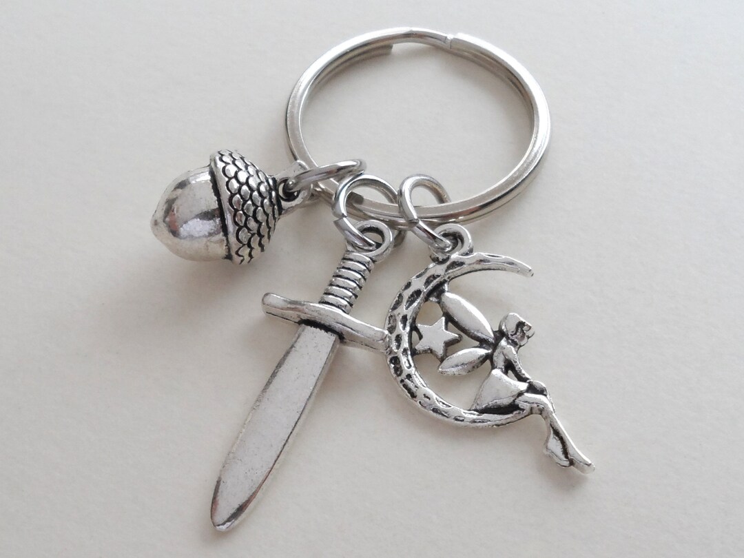 Acorn Keychain With Sword & Moon, Star, Fairy Charm, Couples Keychain ...
