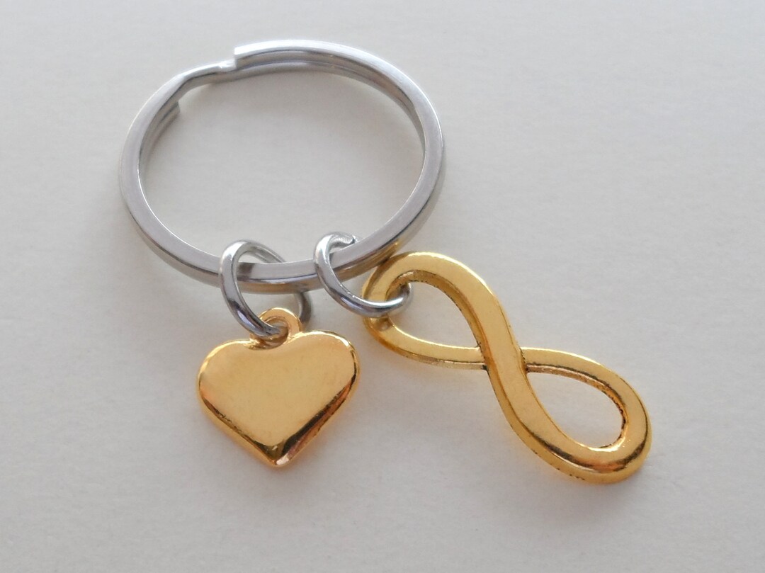 Small Gold Infinity Charm Keychain With Heart Charm, Couple Anniversary ...
