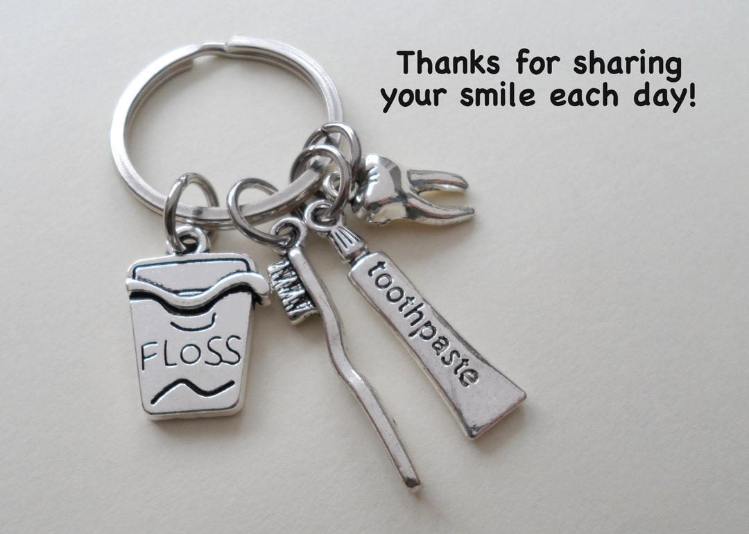 Dental Assistant Gift Keychain, Tooth, Toothbrush, & Floss Charm ...