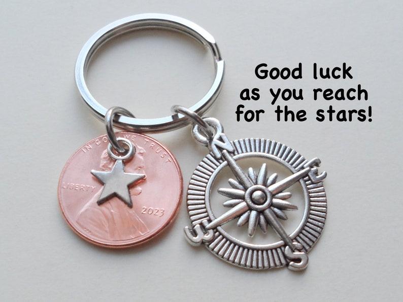 Compass Keychain With Penny and Star Charm Graduation Gift - Etsy