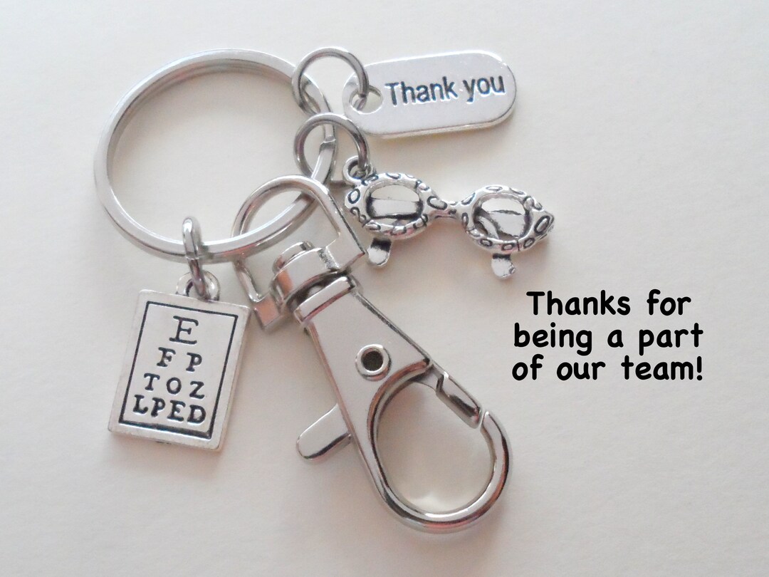 Eye Doctor Staff Gift Keychain, Glasses and Eye Chart Charm Keychain With Clasp, Employee, Work ...