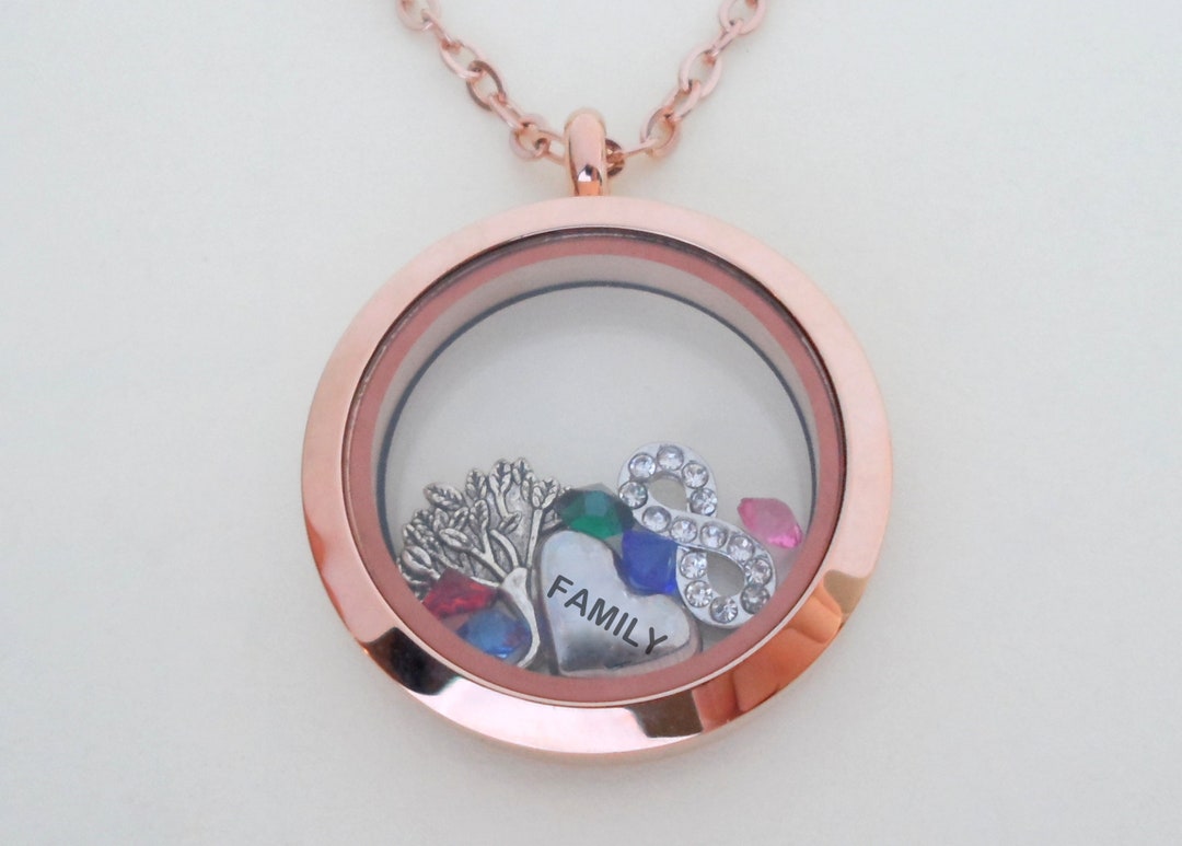 Floating Charm Locket Necklace, Birthstones Necklace, Mothers Necklace ...