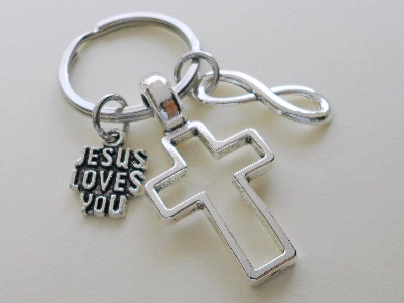 Cross, Jesus Loves You & Infinity Charm Keychain, Religious Christian ...