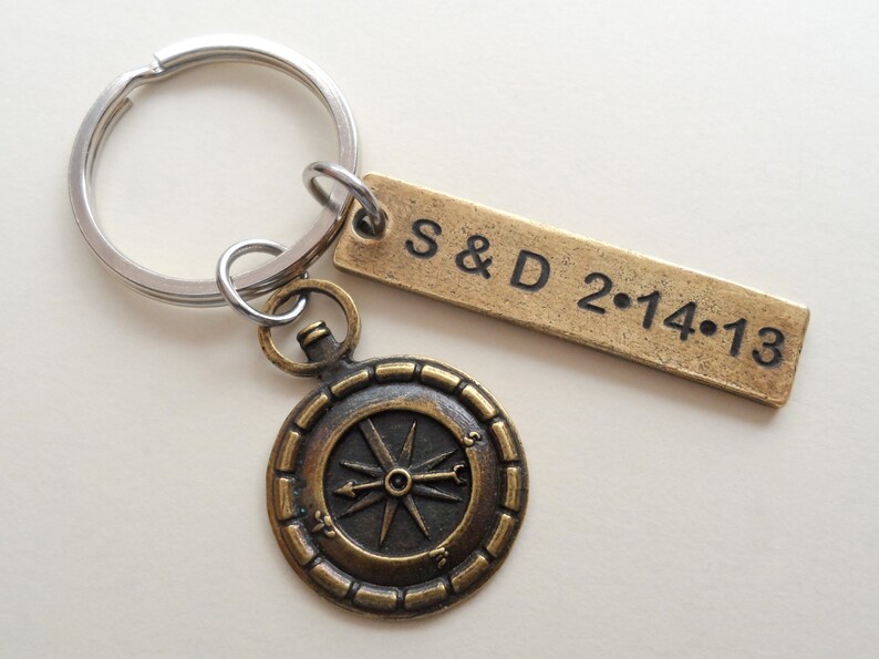 Bronze Compass Keychain Couples 8th Year Anniversary Gift | Etsy