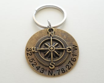 Bronze Compass Keychain Couples 8th Year Anniversary Gift | Etsy