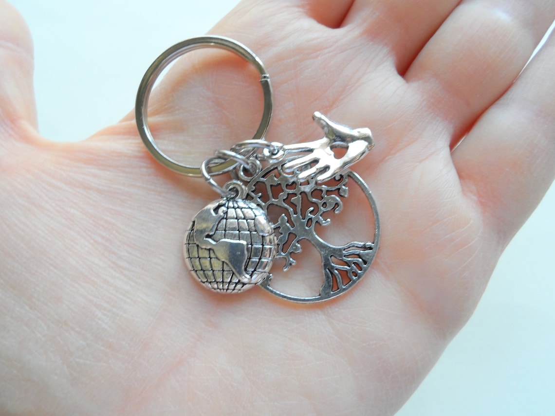 Planet Earth Tree & Hand Keychain Volunteer Gift - Etsy