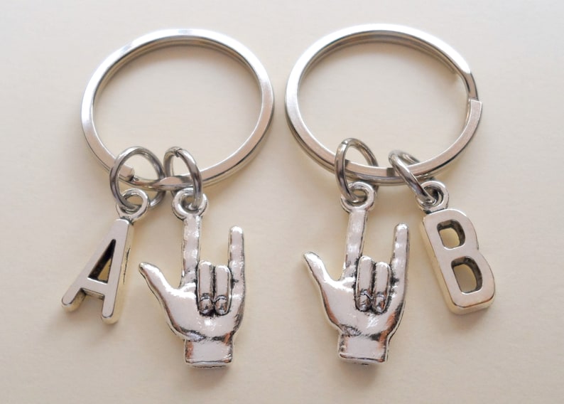 2 Silver I Love You Hand Sign Keychains Sign Language Charms - Etsy