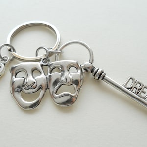 Theatre Masks Keychain, Mask & Dream Key Charm, Drama Keychain ...