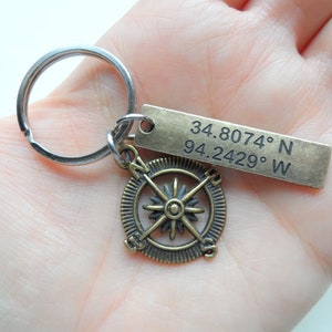 Bronze Compass Keychain, Couples 8th Year Anniversary Gift, Couples ...