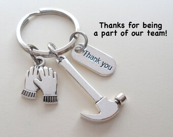 Builders Hammer & Work Gloves Keychain Appreciation Gift | Etsy