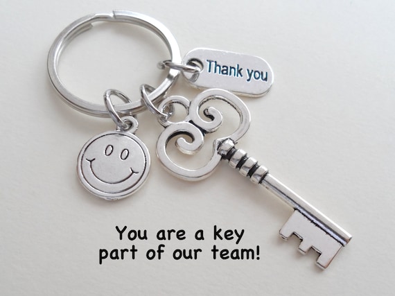Employee Appreciation Gift Keychain Key & Smiley Face Charm | Etsy