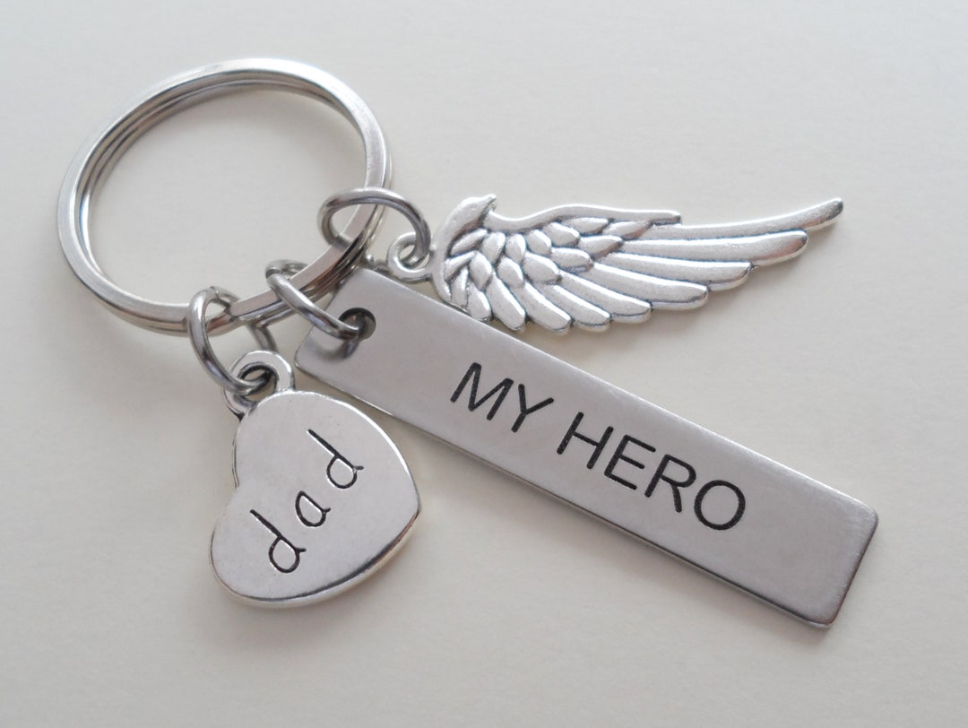 In Memory of Dad Keychain With Wing Charm & My Hero Tag, Remembrance ...