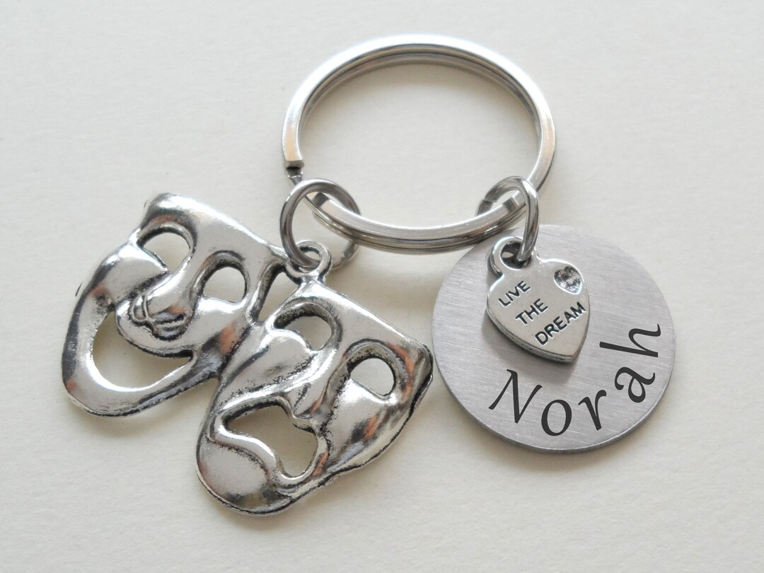 Theatre Masks Keychain, Mask & Engraved Disc, the Dream, Drama Keychain ...