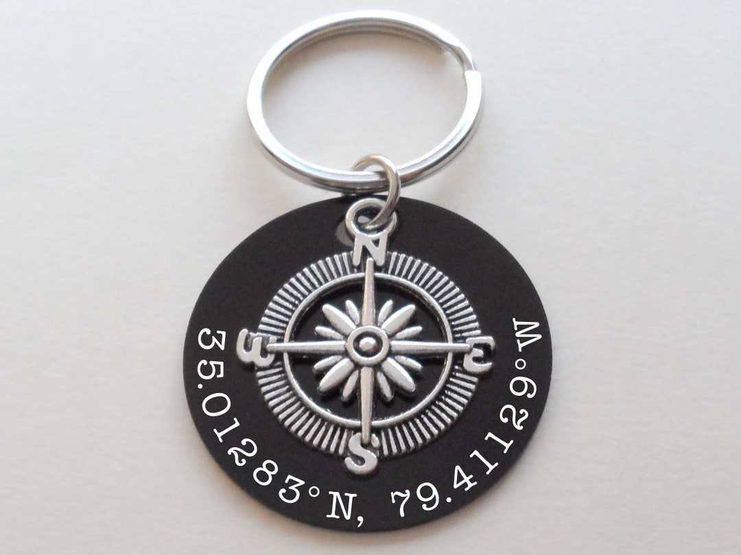 Custom Engraved Black Anodized Aluminum Disc Keychain With Compass ...