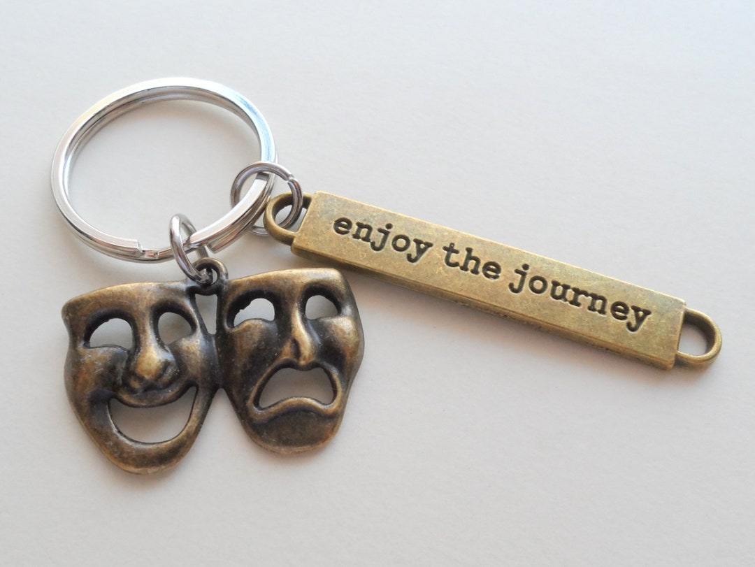 Bronze Theatre Masks Keychain With Enjoy the Journey Charm, Drama ...
