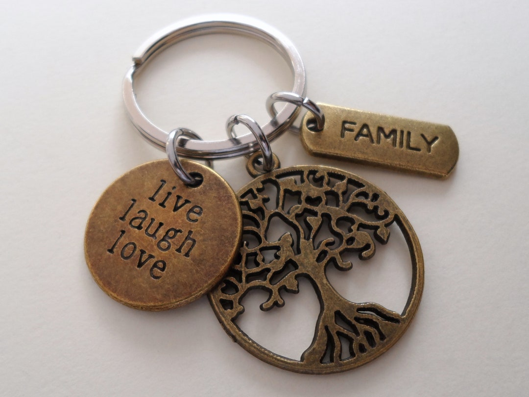 Bronze Family Live Love Laugh Tree Keychain, Family Reunion Gift ...