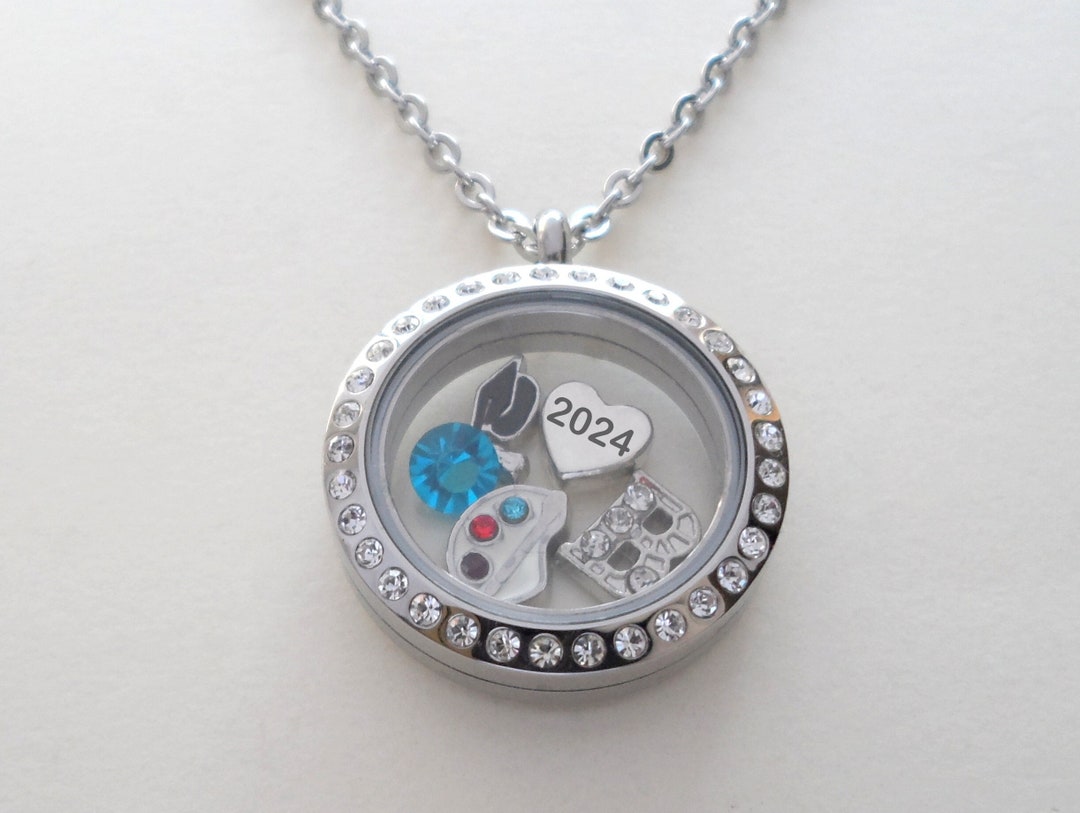 Graduation Floating Charm Locket Necklace, Class of 2024 or 2025 ...