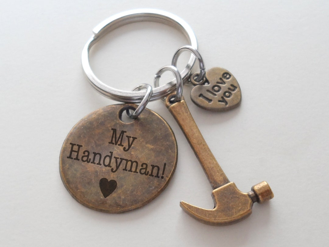 Bronze Hammer Charm Keychain With Custom Engraved Disc, Gift for ...