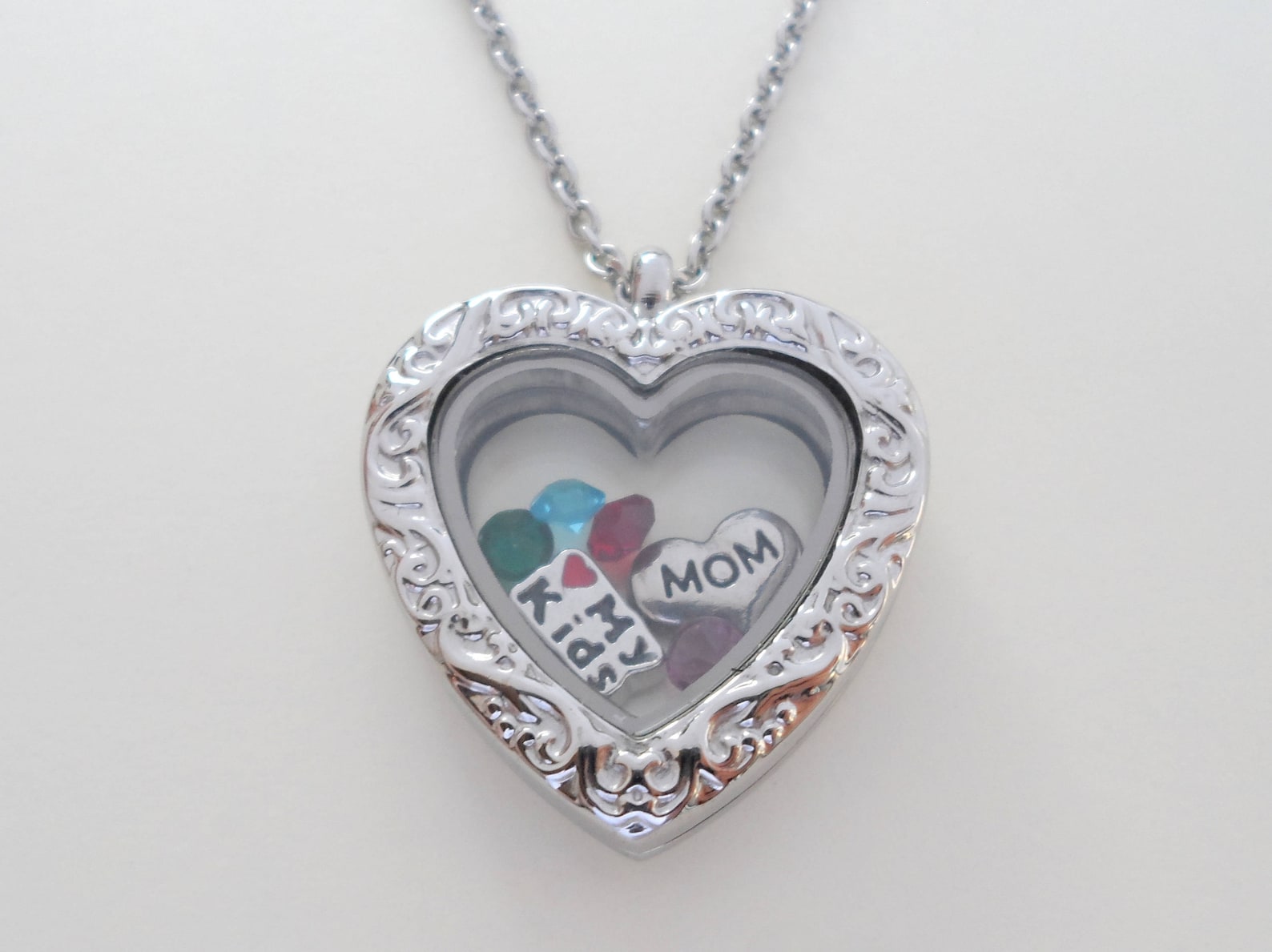 Floating Charm Locket Necklace Birthstones Necklace Living | Etsy