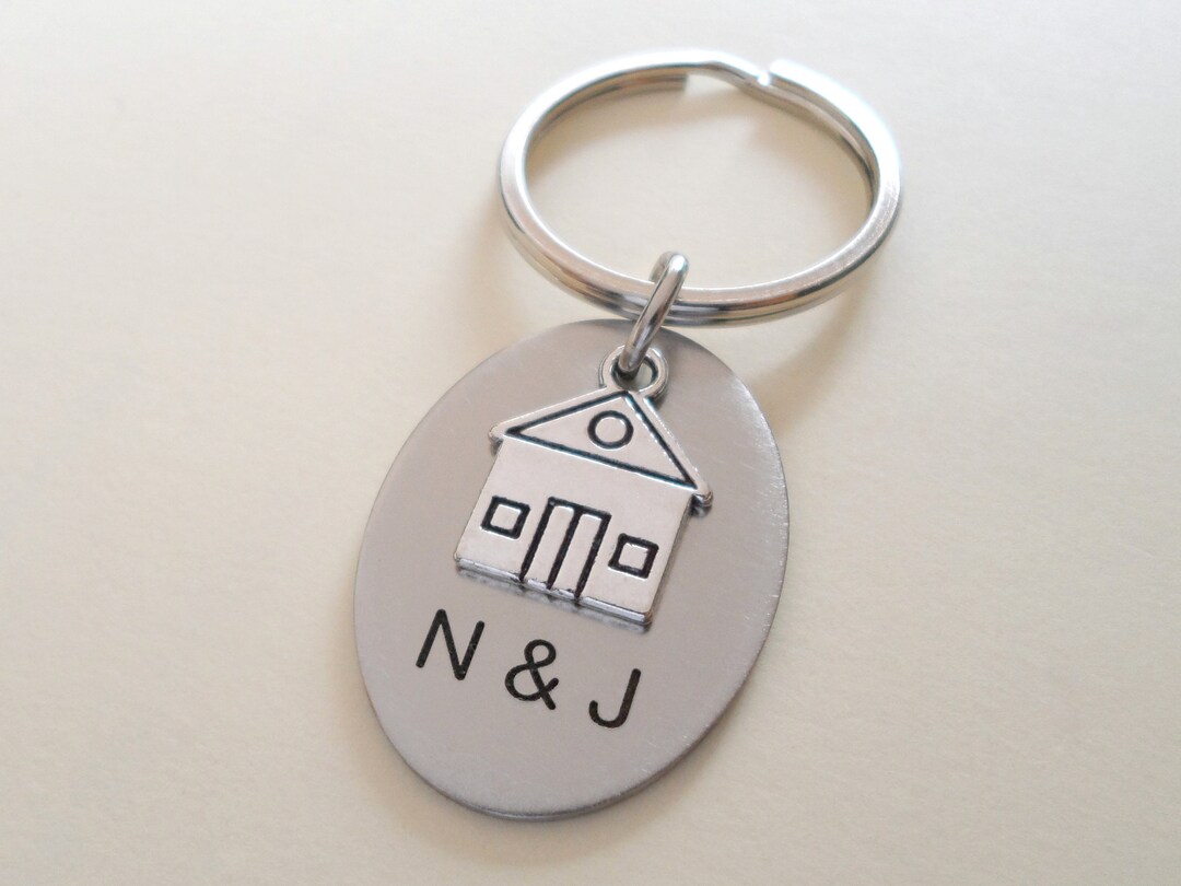 House Keychain, First Home Gift Keychain, Custom Engraved Oval Disc ...