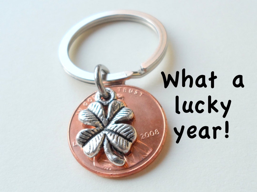 Clover & Penny Keychain, Couples Keychain, Lucky Penny, Anniversary ...