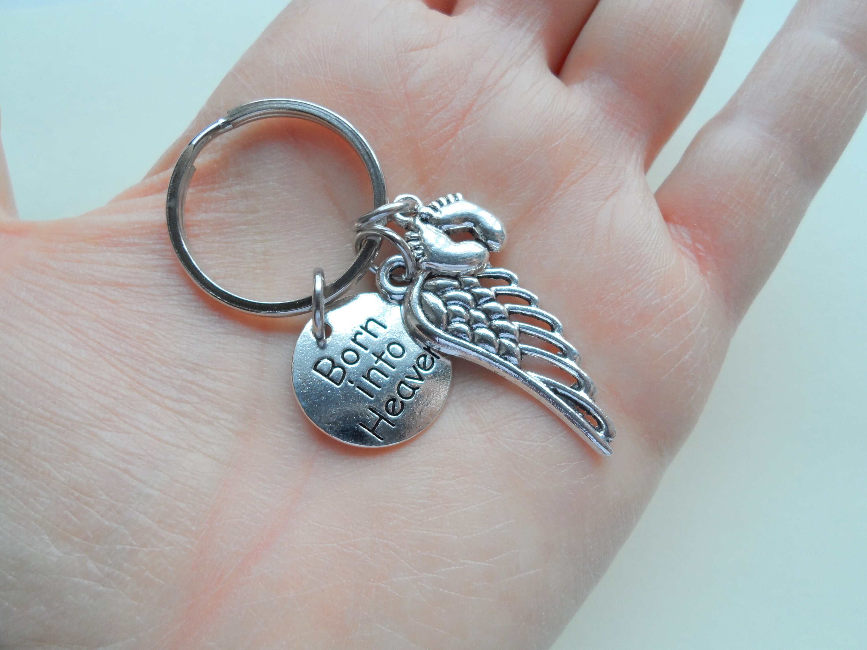Born Into Heaven Baby Angel Keychain, Mommy's Keychain, Daddy's ...