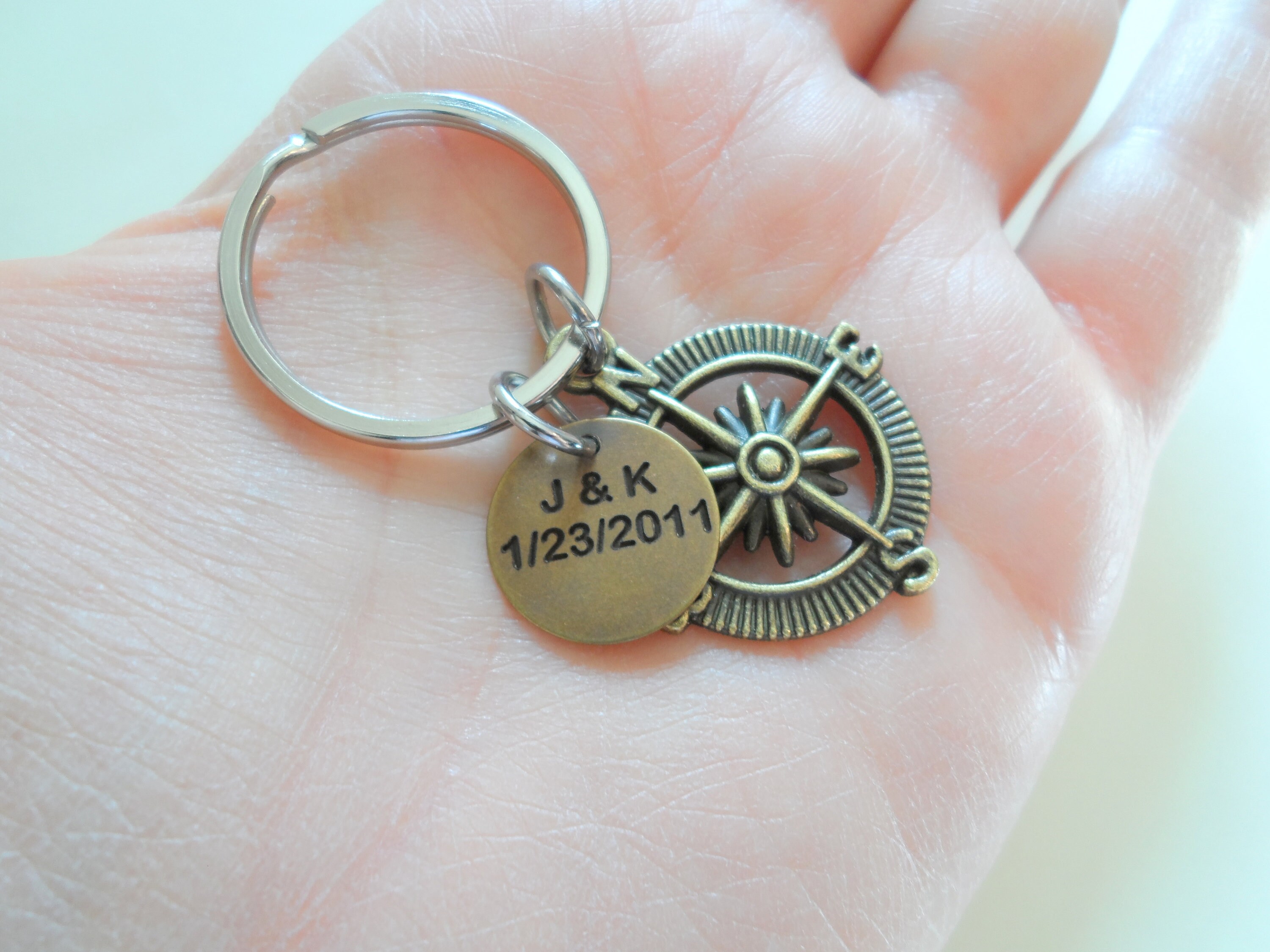 Bronze Compass Keychain Couples 8th Year Anniversary Gift | Etsy