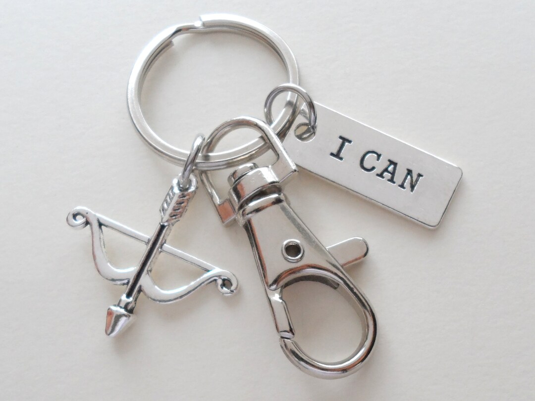 Bow and Arrow Charm Keychain With I Can & Swivel Clasp, Archery Student ...