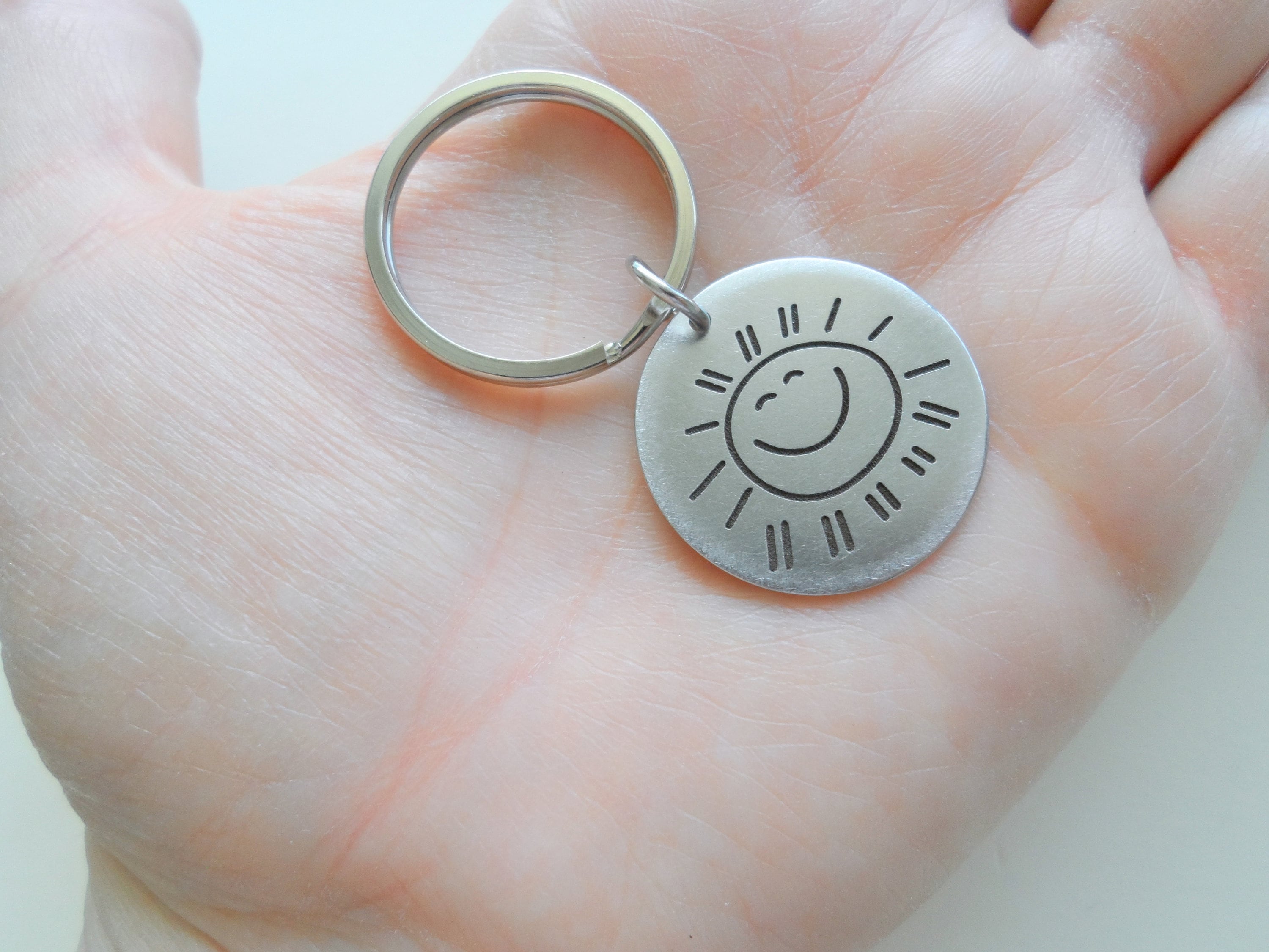 Engraved Sunshine Keychain Sun Face Key Ring Daughter Gift - Etsy