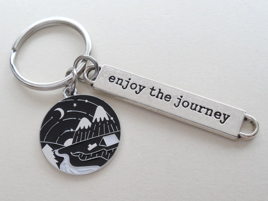 Mountain & Night Sky Charm Keychain Wih Enjoy the Journey Charm, Summer ...