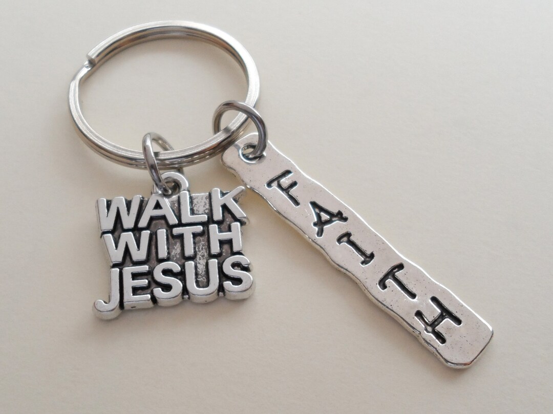 Walk With Jesus Keychain With Faith Charm, Religious Keychain ...