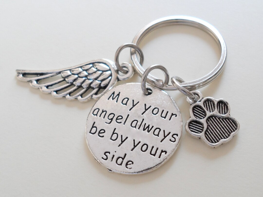 Angel Pet Keychain, Wing & Paw Print Remembrance Keychain, Dog Keychain ...