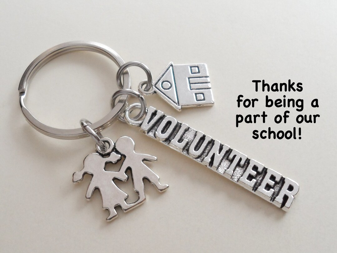 School Volunteer Keychain With Children & School House Charm ...