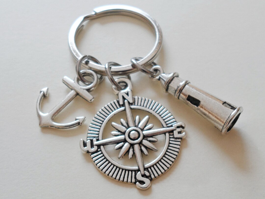 Compass Keychain With Anchor & Lighthouse Charm, Anniversary Gift ...