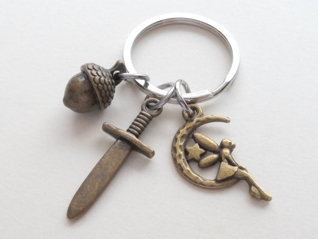 Bronze Acorn, Sword & Moon, Star, Fairy Charm Keychain, Couples ...