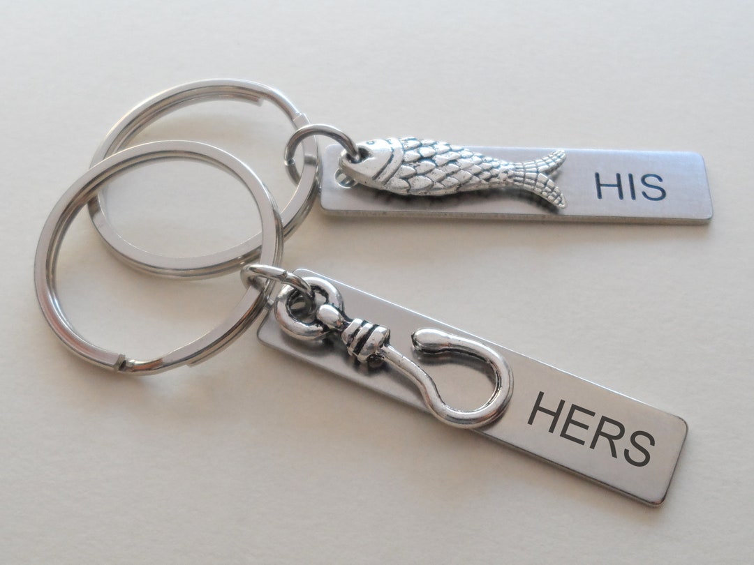 Fish & Hook Keychain Set, Couples Keychains, Anniversary Gift for ...