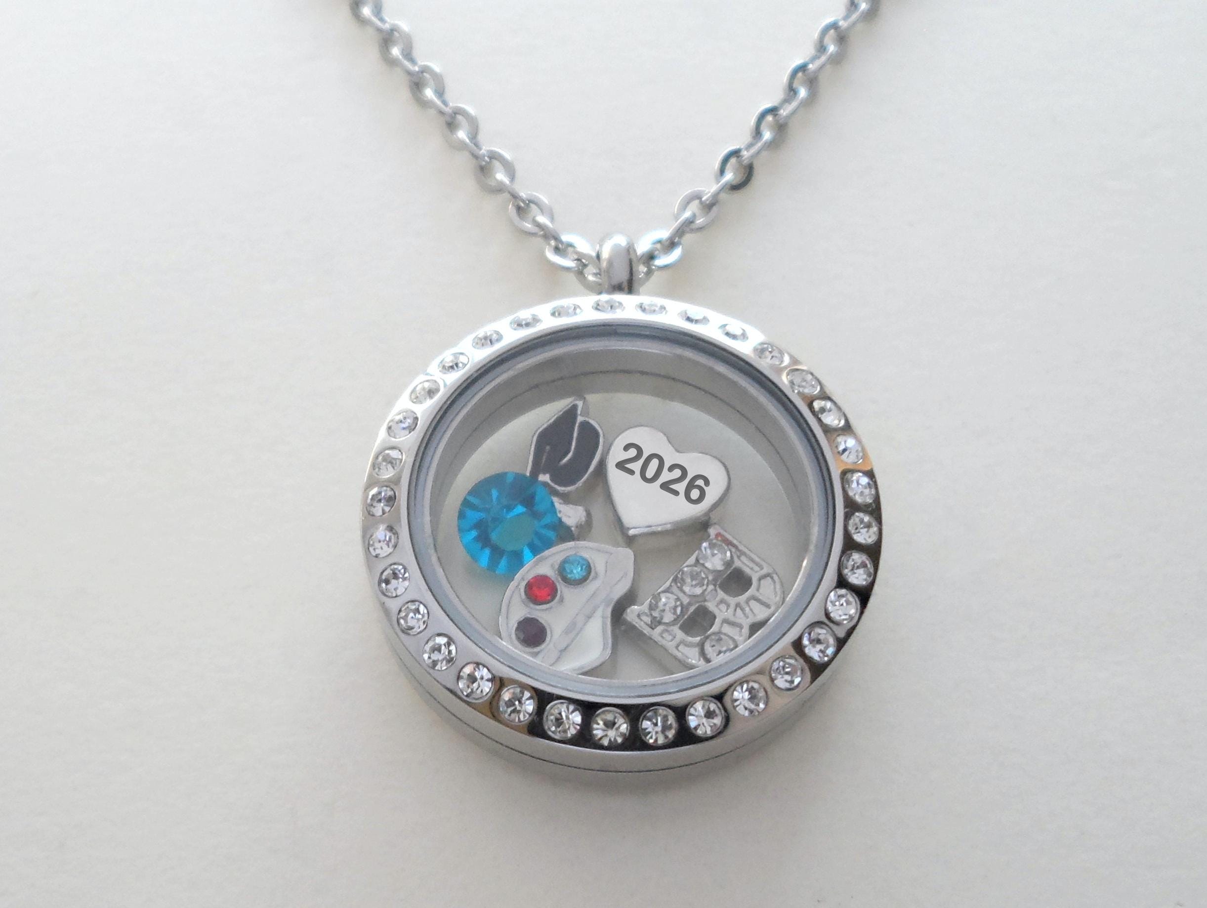 Graduation Floating Charm Locket Necklace, Class of 2026 Necklace ...