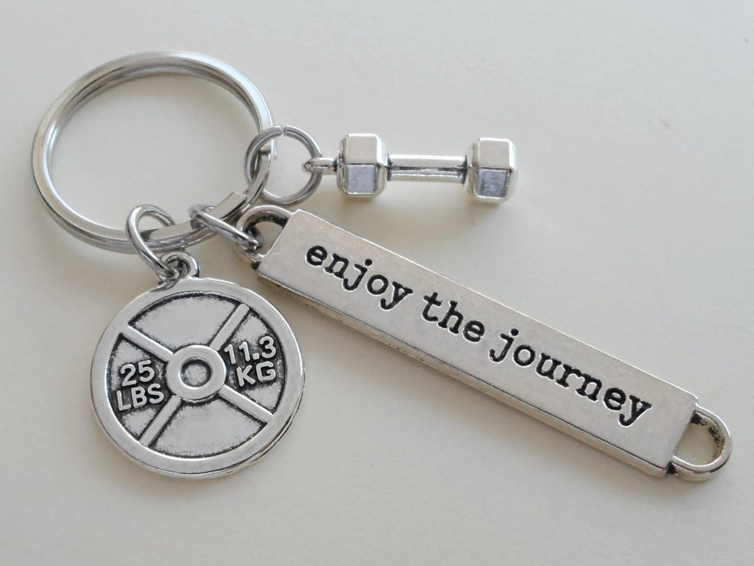 Exercise and Fitness Goals Keychain With Round Weight Charm, Barbell ...