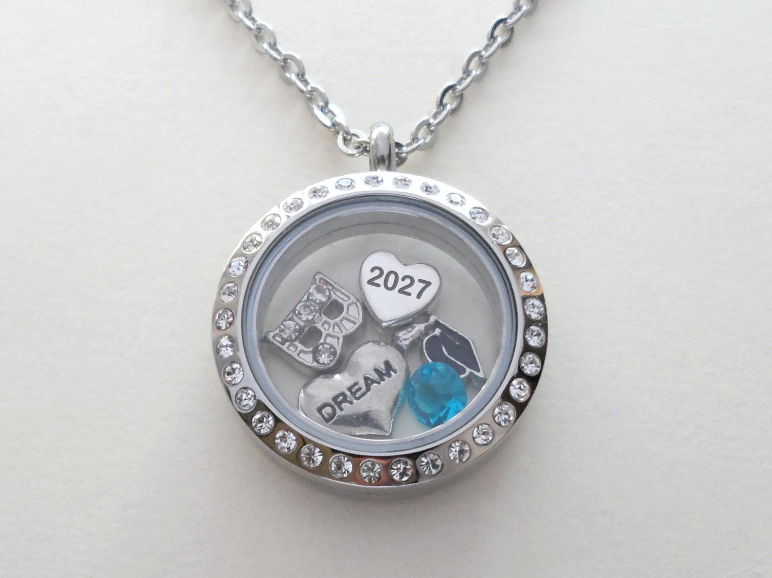 Graduation Floating Charm Locket Necklace, Class of 2026 Necklace ...