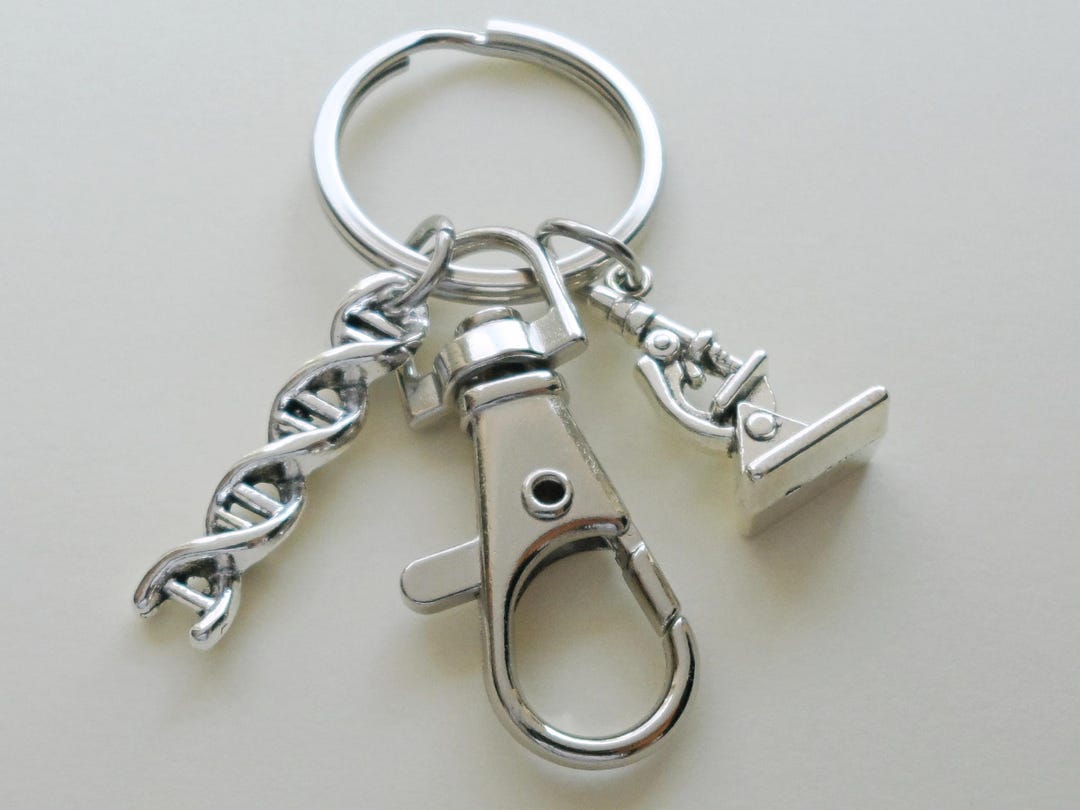 DNA Molecule Double Helix Keychain With Microscope Charm & Clasp ...