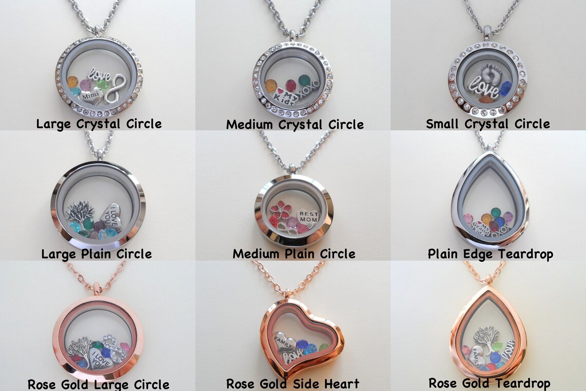 Floating Charm Locket Necklace Birthstones Necklace Living | Etsy
