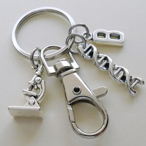 DNA Molecule Double Helix Keychain With Microscope Charm & Clasp ...