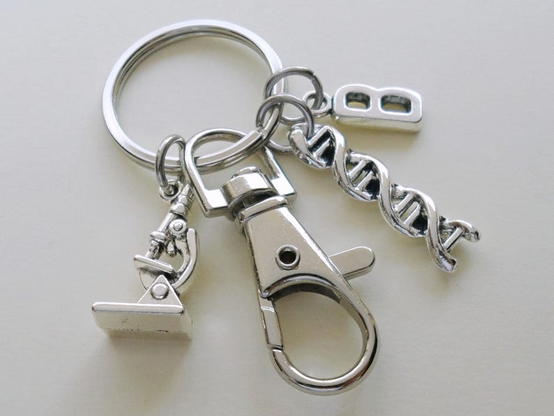 DNA Molecule Double Helix Keychain With Microscope Charm & Clasp ...