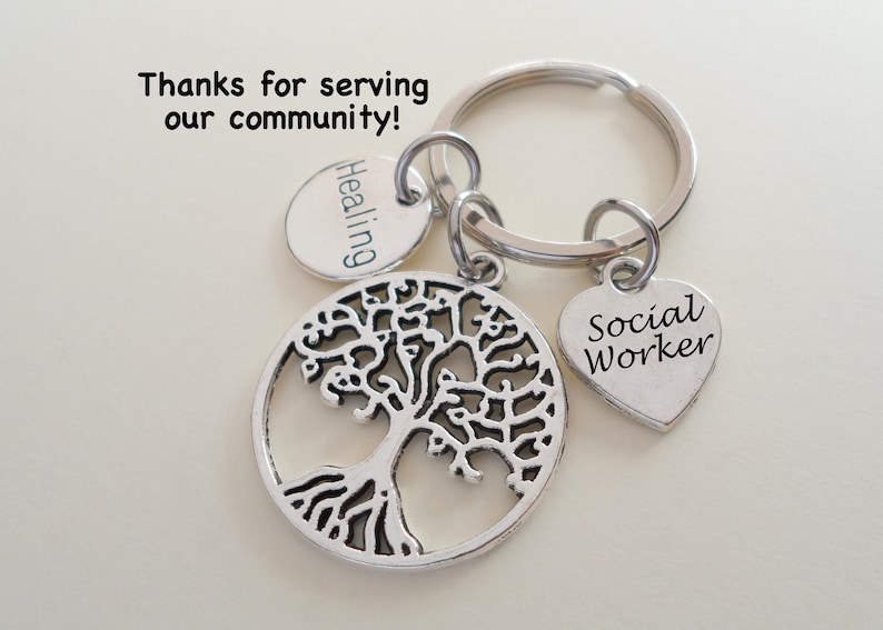 Social Worker Gift Keychain, Community Advocate Keychain, Tree Charm ...