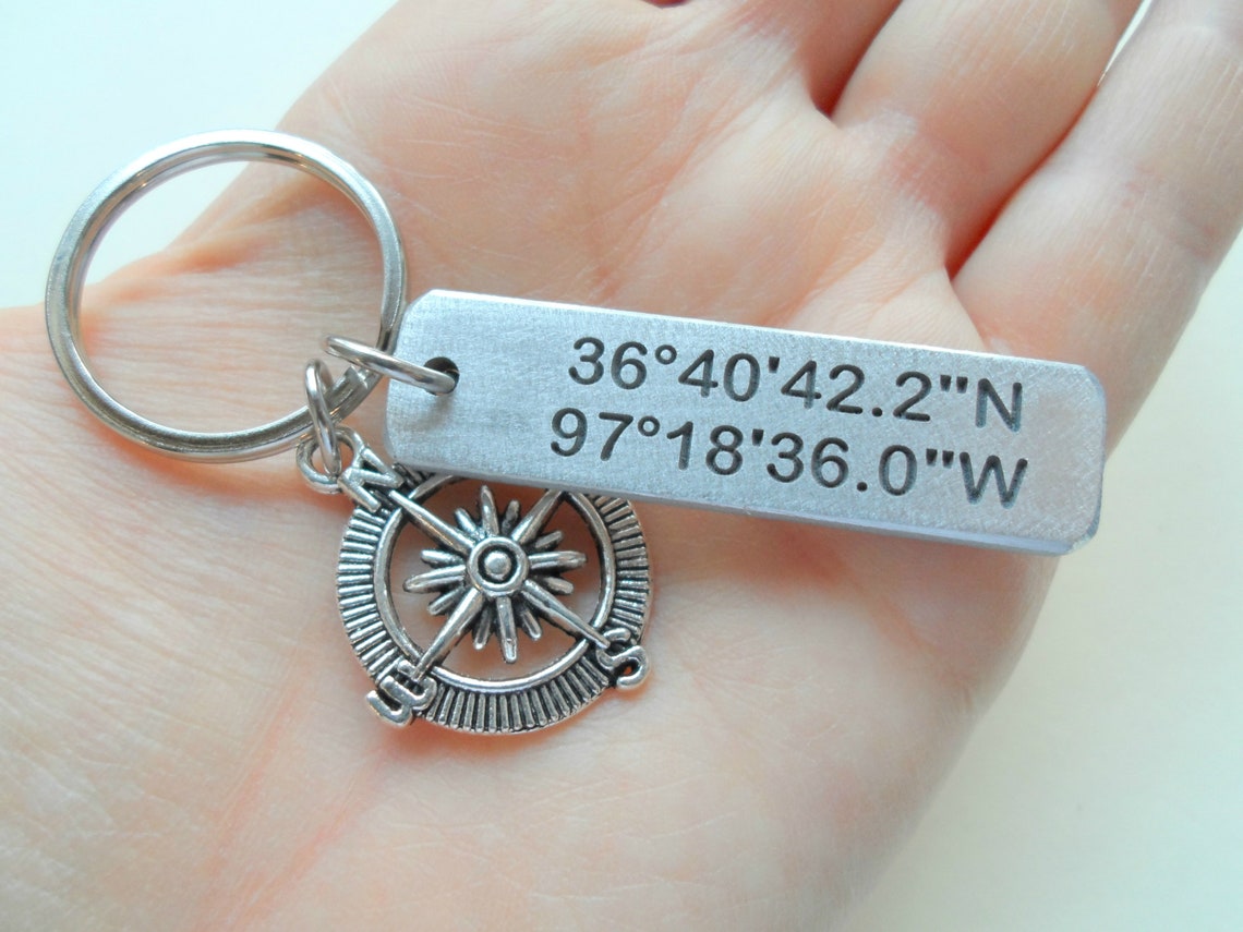 Compass Keychain With Engraved Custom Aluminum Tag, Gift for Boyfriend ...
