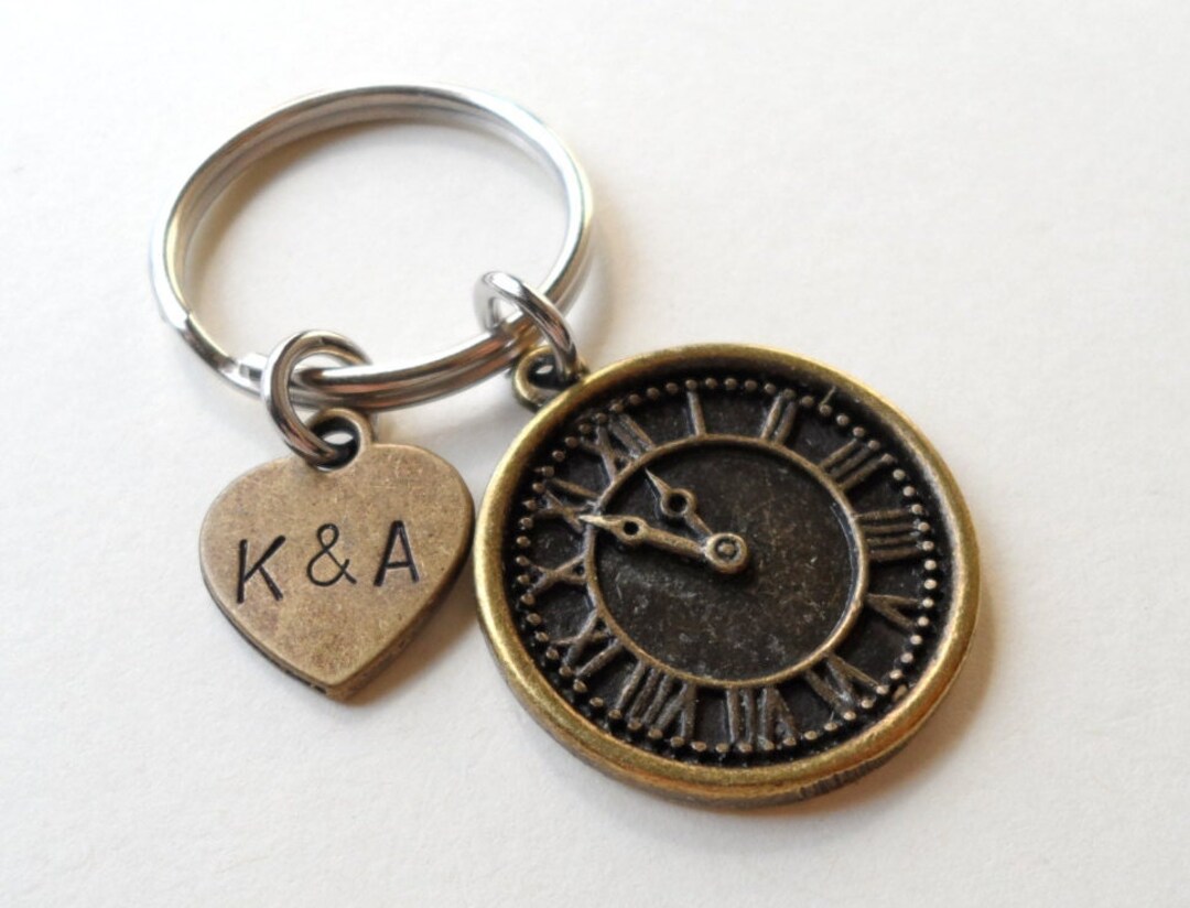 Bronze Clock Keychain, Couples Key Ring, Bronze 8th Year Anniversary ...